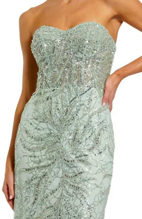 Mac Duggal Strapless Rhinestone Embellished Trumpet Gown