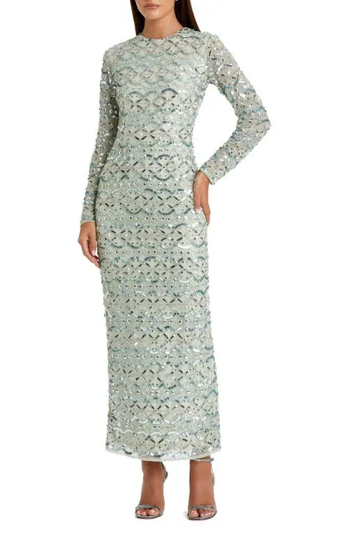 Mac Duggal Embellished Long Sleeve Gown - Jade