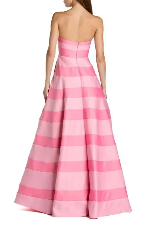 Mac Duggal Striped Strapless Satin Ballgown With Pockets