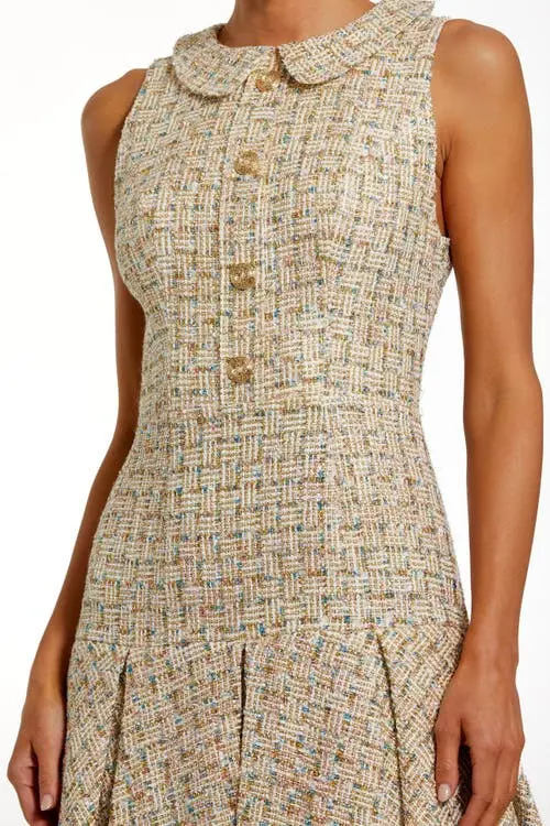 Mac Duggal Boucle Mini Dress With Pleated Skirt