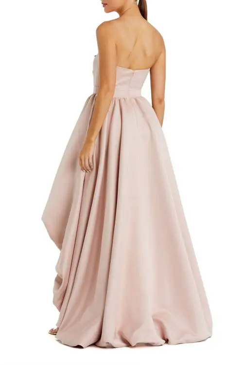 Mac Duggal Satin Strapless High-low Gown With Roses