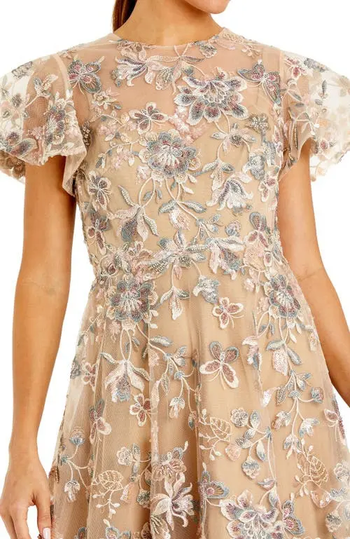 Mac Duggal Floral Embroidered A-line Midi Dress