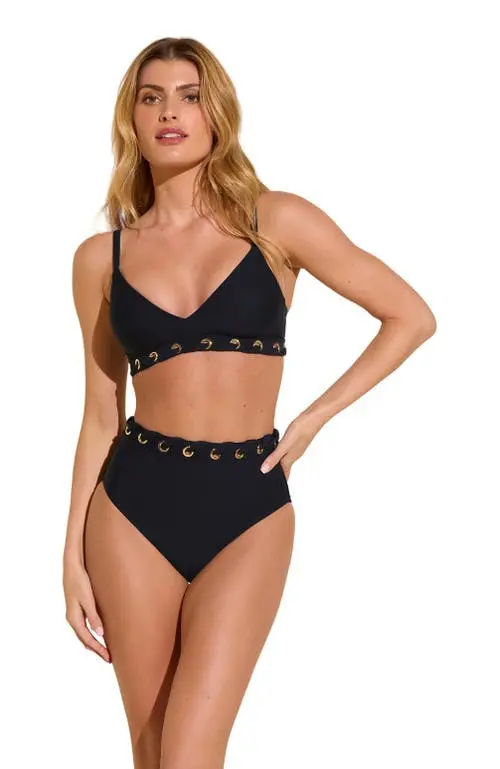 STYLEST High Rise Grommet Bikini Bottom - Caviar