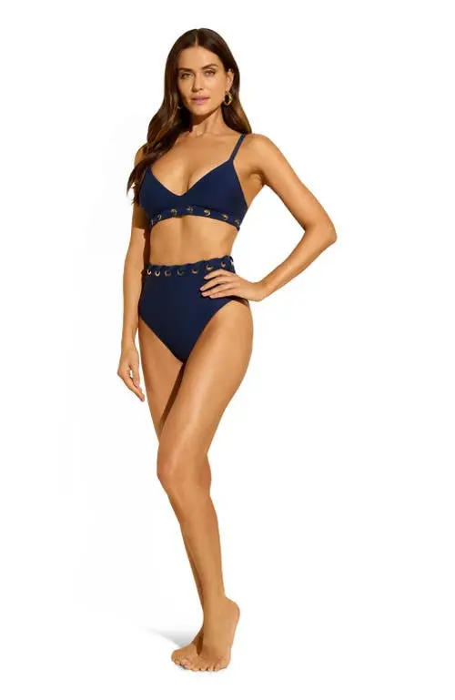 STYLEST High Rise Grommet Bikini Bottom - Navy