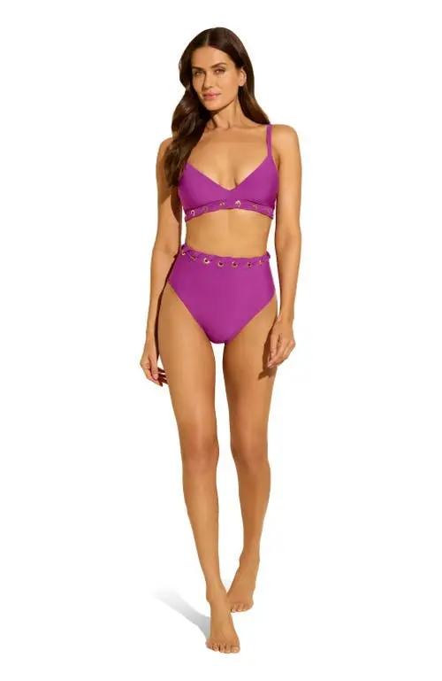 STYLEST High Rise Grommet Bikini Bottom - Raspberry