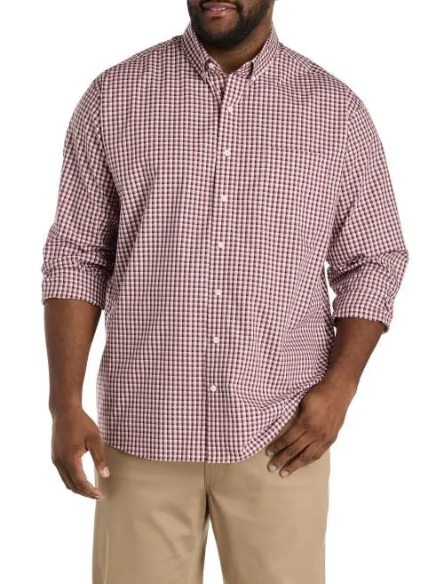 OAK HILL BY DXL Big & Tall Small Plaid Sport Shirt - Pink