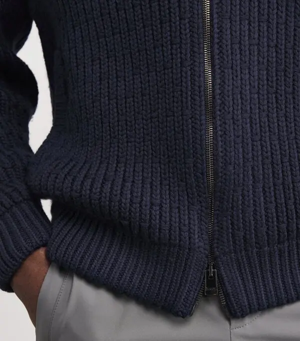 Canali Wool Cable-knit Zip-up Jacket