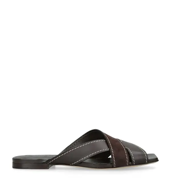 TOD'S Leather T-strap Sandals - Brown