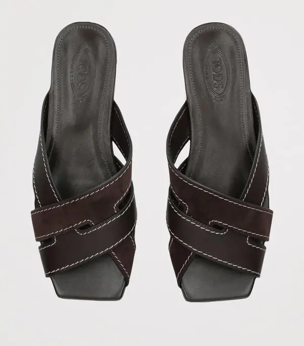 TOD'S Leather T-strap Sandals - Brown