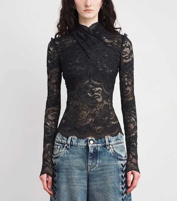 Rabanne Floral Lace Top - Black