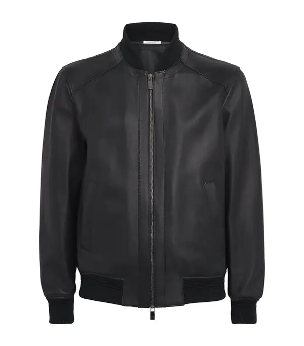 Pal Zileri Leather Bomber Jacket - Black