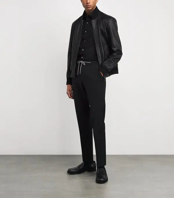 Pal Zileri Leather Bomber Jacket - Black