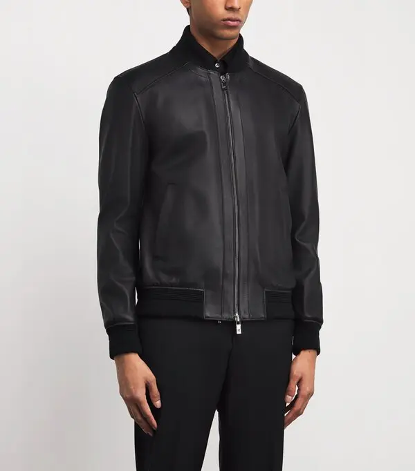 Pal Zileri Leather Bomber Jacket - Black