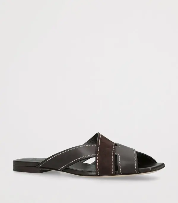 TOD'S Leather T-strap Sandals - Brown