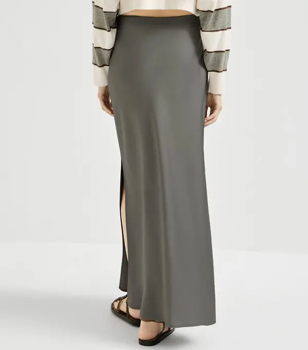 Brunello Cucinelli Satin Cady Maxi Skirt - Green
