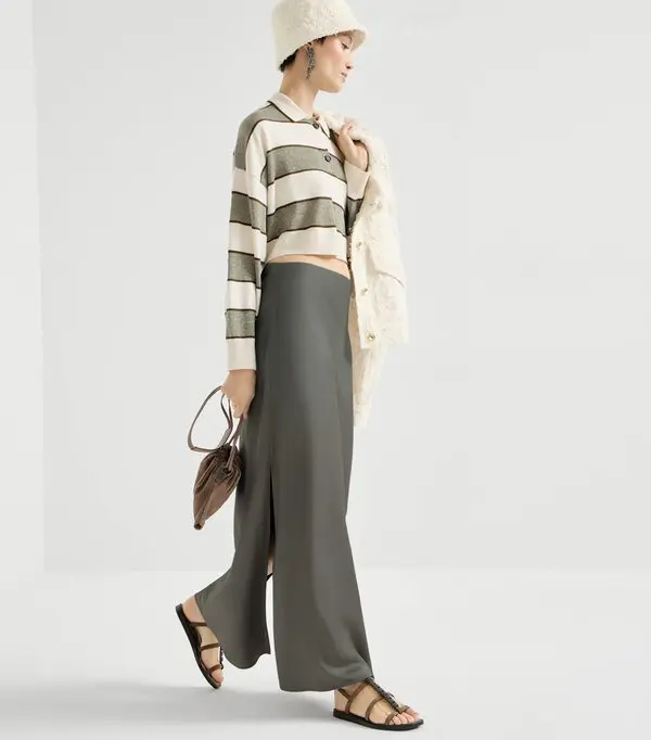 Brunello Cucinelli Satin Cady Maxi Skirt - Green