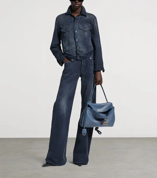 Balenciaga Medium Leather Rodeo Shoulder Bag - Blue