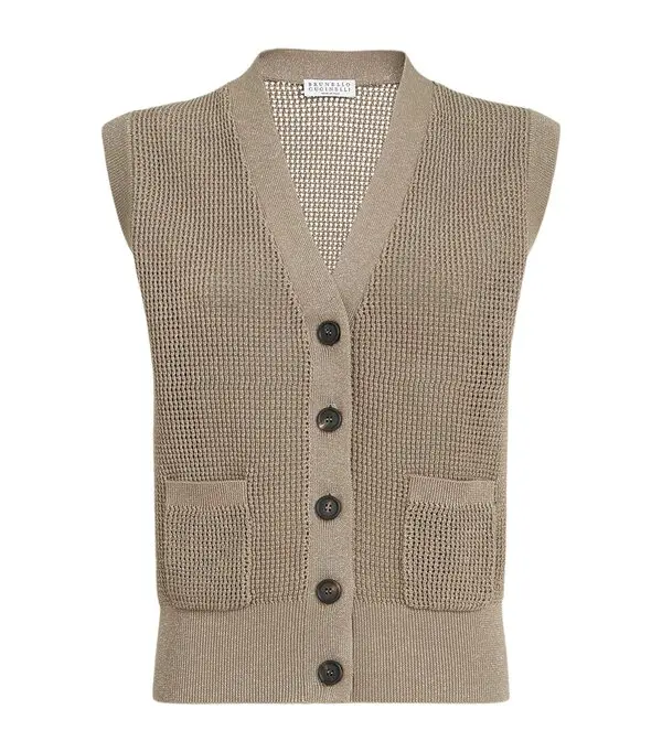 Brunello Cucinelli Cotton-blend Sleeveless Cardigan - Brown