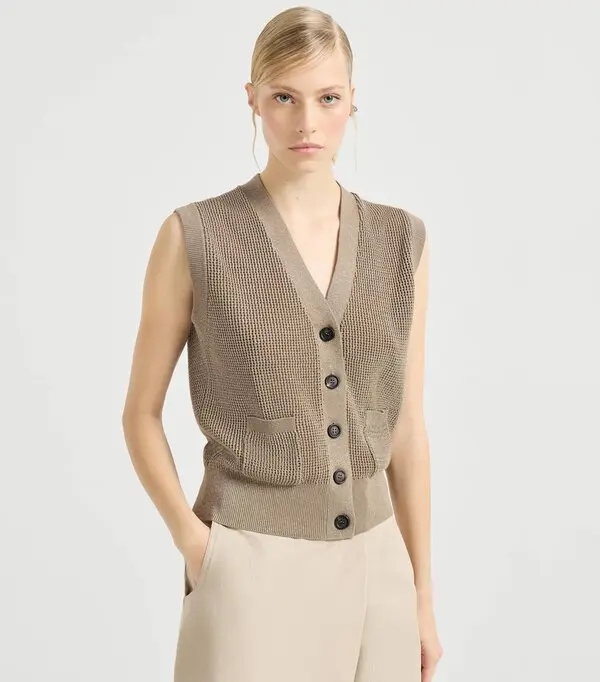 Brunello Cucinelli Cotton-blend Sleeveless Cardigan - Brown