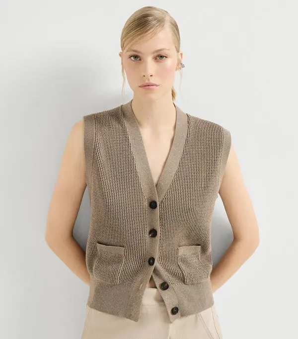 Brunello Cucinelli Cotton-blend Sleeveless Cardigan - Brown