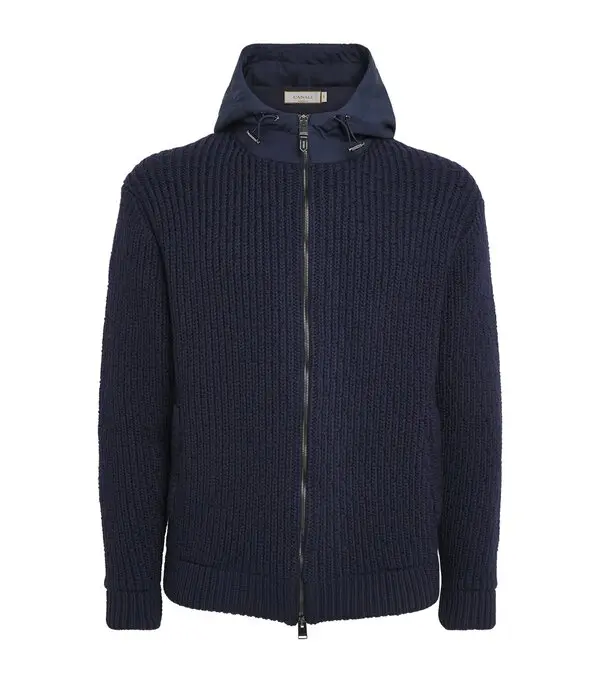Canali Wool Cable-knit Zip-up Jacket