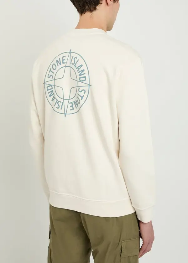 Stone Island Logo-print Cotton Sweatshirt - Ivory