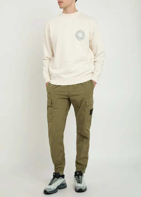 Stone Island Logo-print Cotton Sweatshirt - Ivory