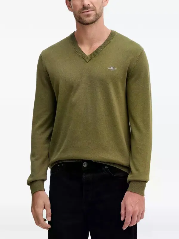 Gant V-neck Embroidered Logo Sweater