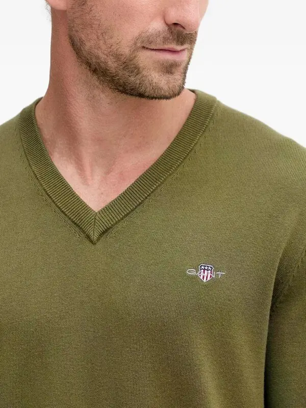 Gant V-neck Embroidered Logo Sweater