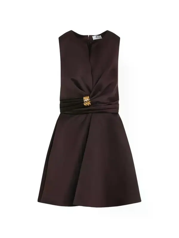 Elisabetta Franchi Duchess Satin Dress With Jewel Detail - Brown