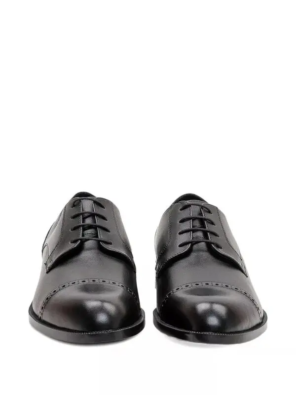 BOSS Leather Derby Shoes With Brogue Detailing - Black