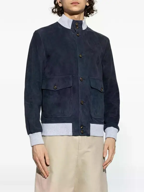 Eleventy Leather Button Jacket - Blue