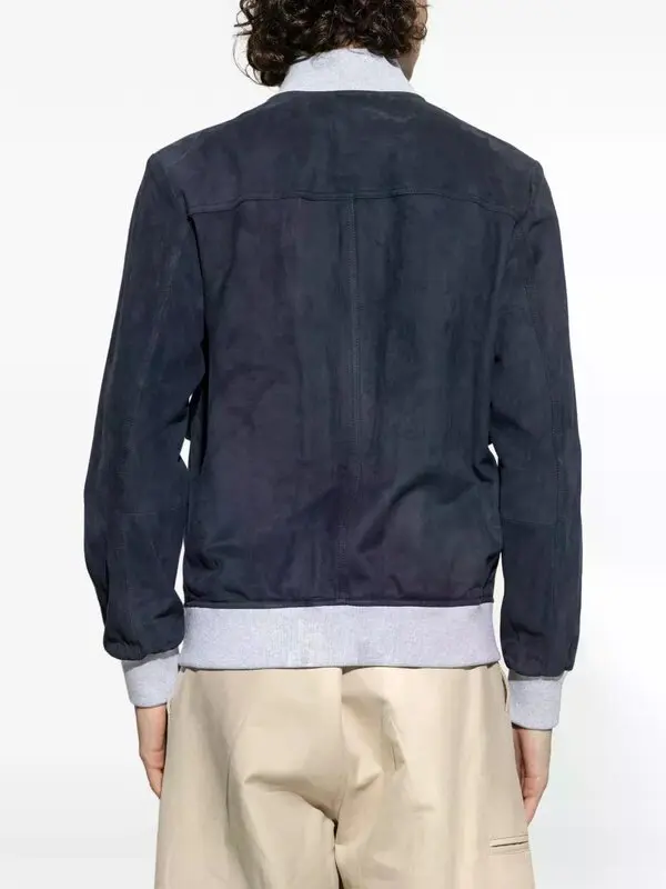 Eleventy Leather Button Jacket - Blue