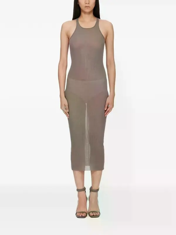 Rick Owens Ribbed Knit Racerback Midi Dress - Olive Green