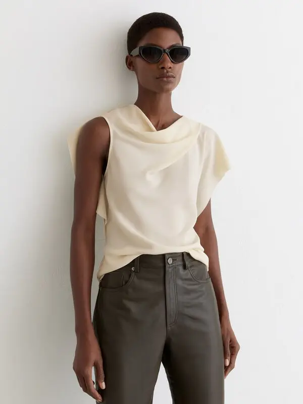 REISS Natalie Asymmetric Drape-neck Top - Ivory