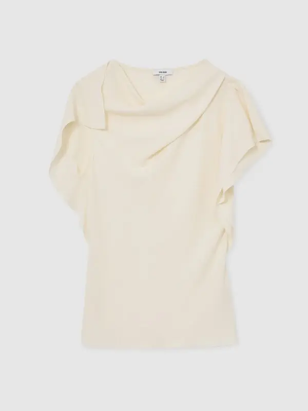 REISS Natalie Asymmetric Drape-neck Top - Ivory