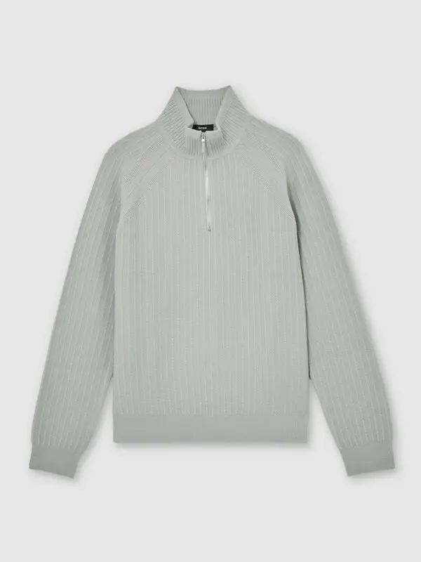 REISS Textured-knit Half-zip Jumper - Sage Green