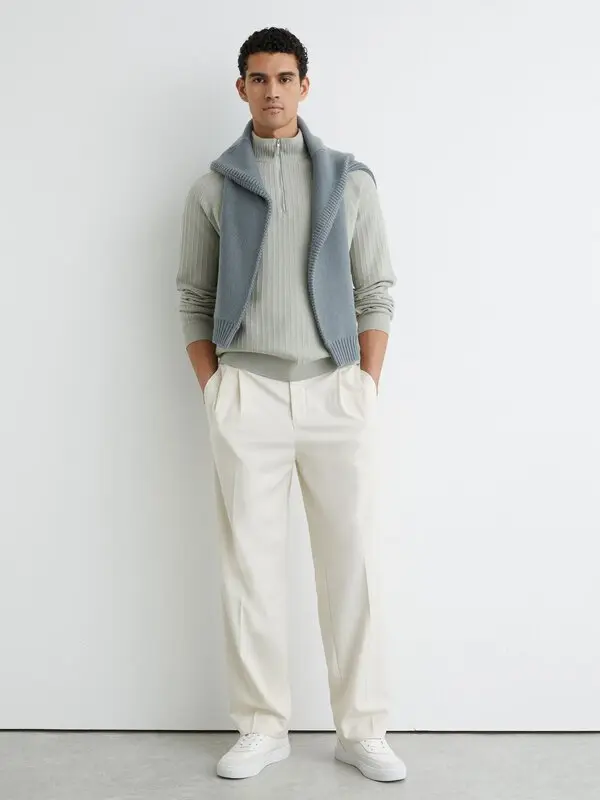 REISS Textured-knit Half-zip Jumper - Sage Green