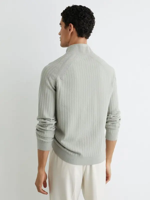 REISS Textured-knit Half-zip Jumper - Sage Green