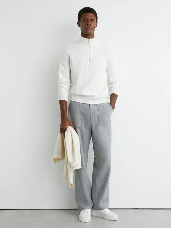 REISS Aldershot Textured-knit Half-zip Jumper With Wool - White