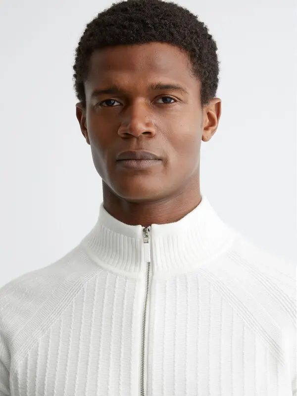 REISS Aldershot Textured-knit Half-zip Jumper With Wool - White
