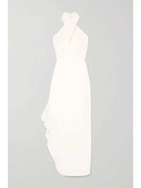 Halston Draped Crepe Halterneck Gown
