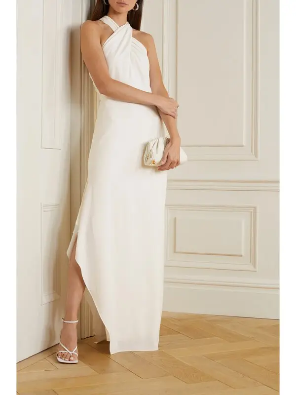 Halston Draped Crepe Halterneck Gown