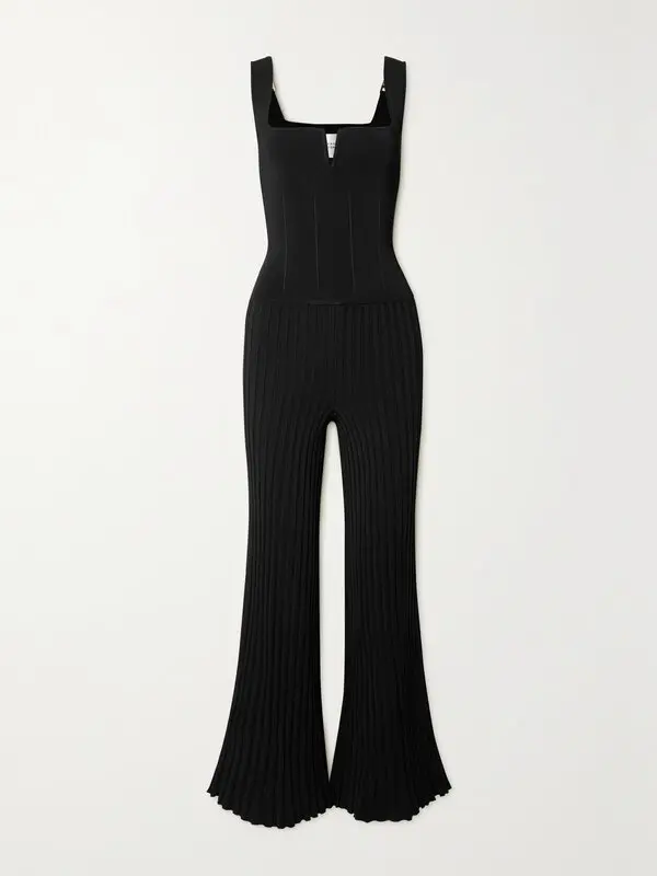 Galvan Atalanta Ribbed-knit Jumpsuit - Black