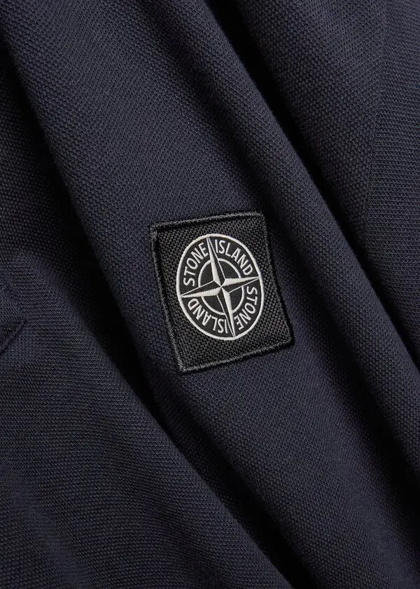Stone Island Logo-appliquéd Piqué Stretch-cotton Polo Shirt - Navy