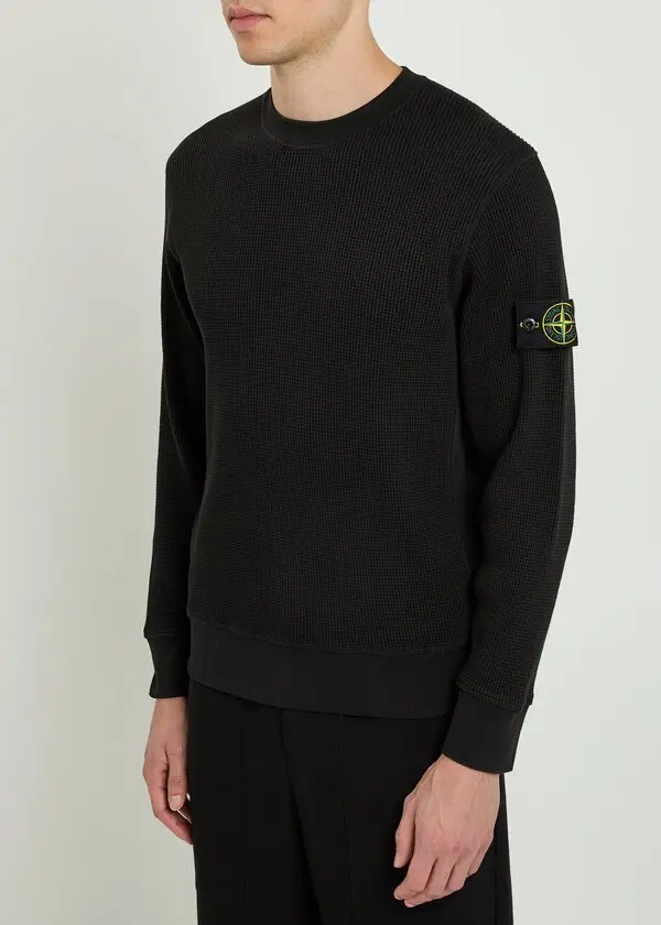 Stone Island Waffle Knit Cotton Jumper - Black