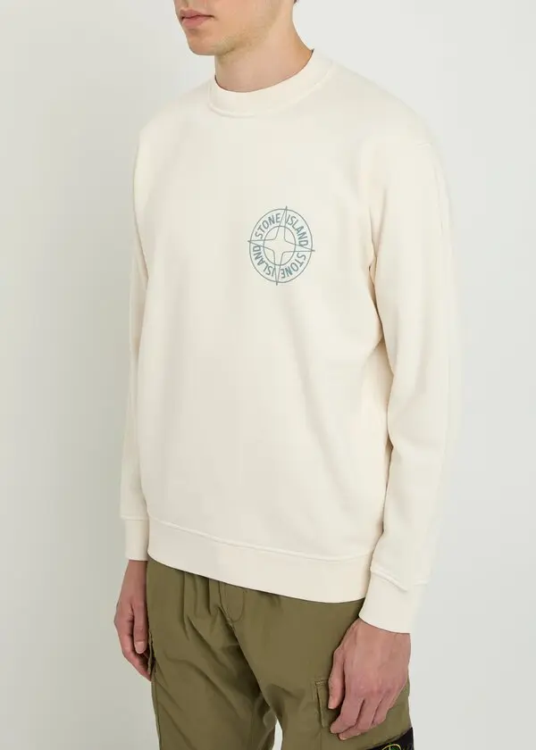 Stone Island Logo-print Cotton Sweatshirt - Ivory
