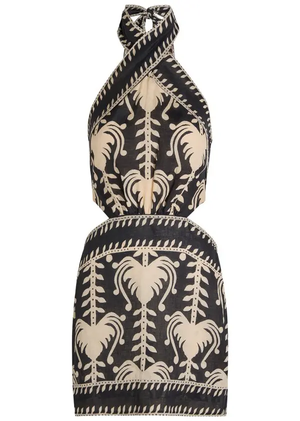 Johanna Ortiz Patterned Linen Mini Dress - Black