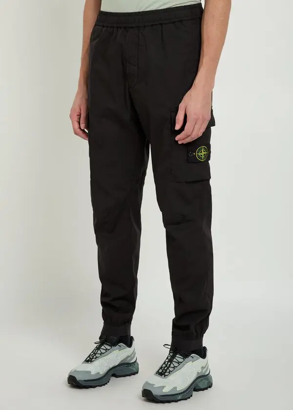 Stone Island Stretch-cotton Cargo Trousers - Black