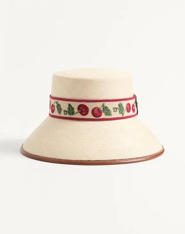 Valentino Garavani Cherryfic Straw Bucket Hat - Natural/saddle Brown